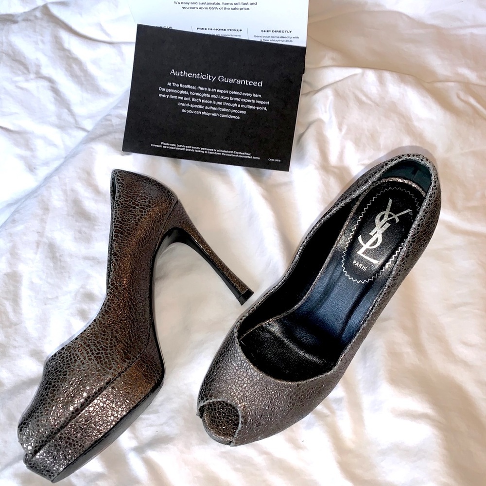 Authentic Ysl Peep-Toe Platform Pumps - Gem